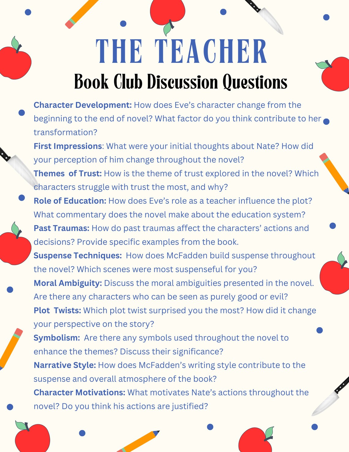 The Teacher Book Club Discussion Guide Kit - Etsy