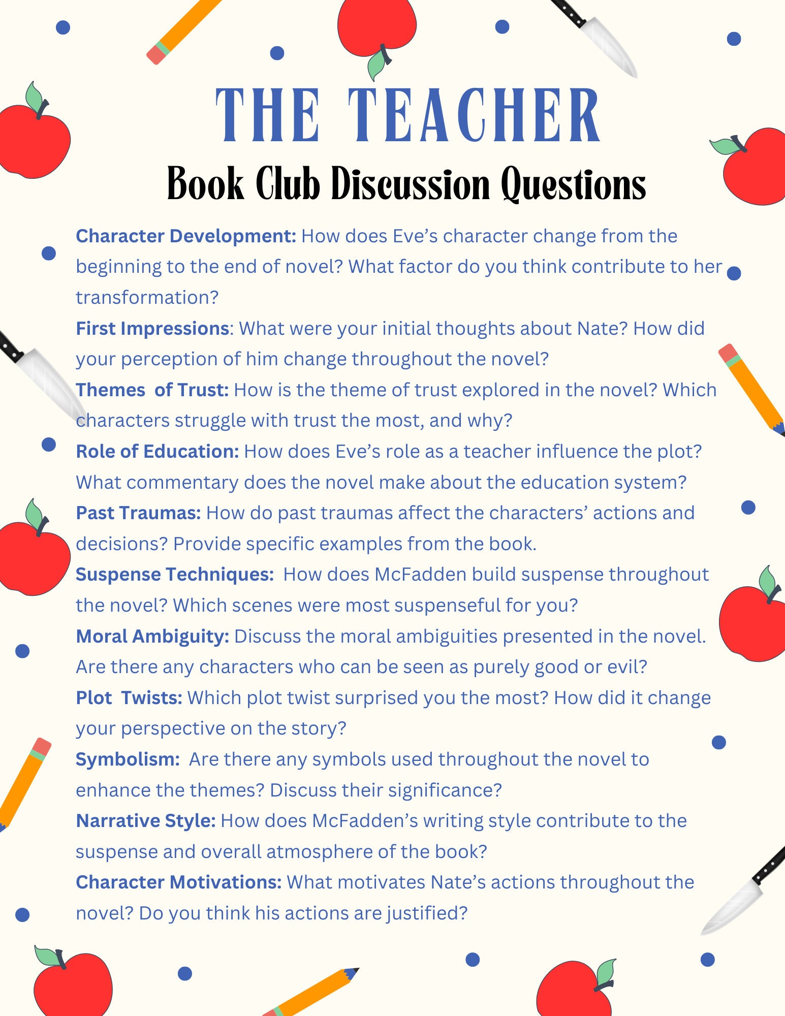 The Teacher Book Club Discussion Guide Kit - Etsy
