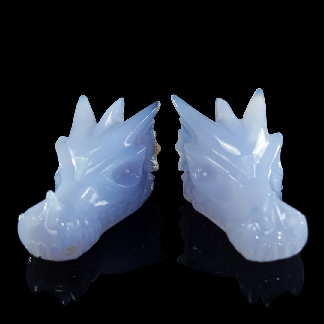 3 Inch Dragon Skull Statue, Natural Crystal Quartz Blue Chalcedony ...