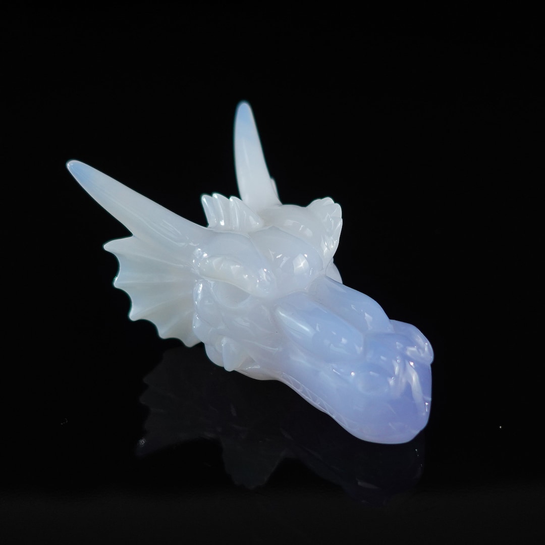 3.7 Inch Dragon Skull Statue, Natural Crystal Blue Chalcedony Stone ...