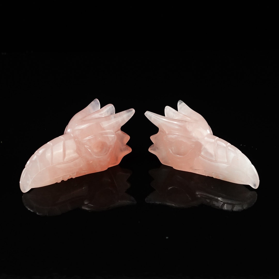 2.6 Inch Phoenix Head Skull Statue, Natural Crystal Rose Quartz Stone ...