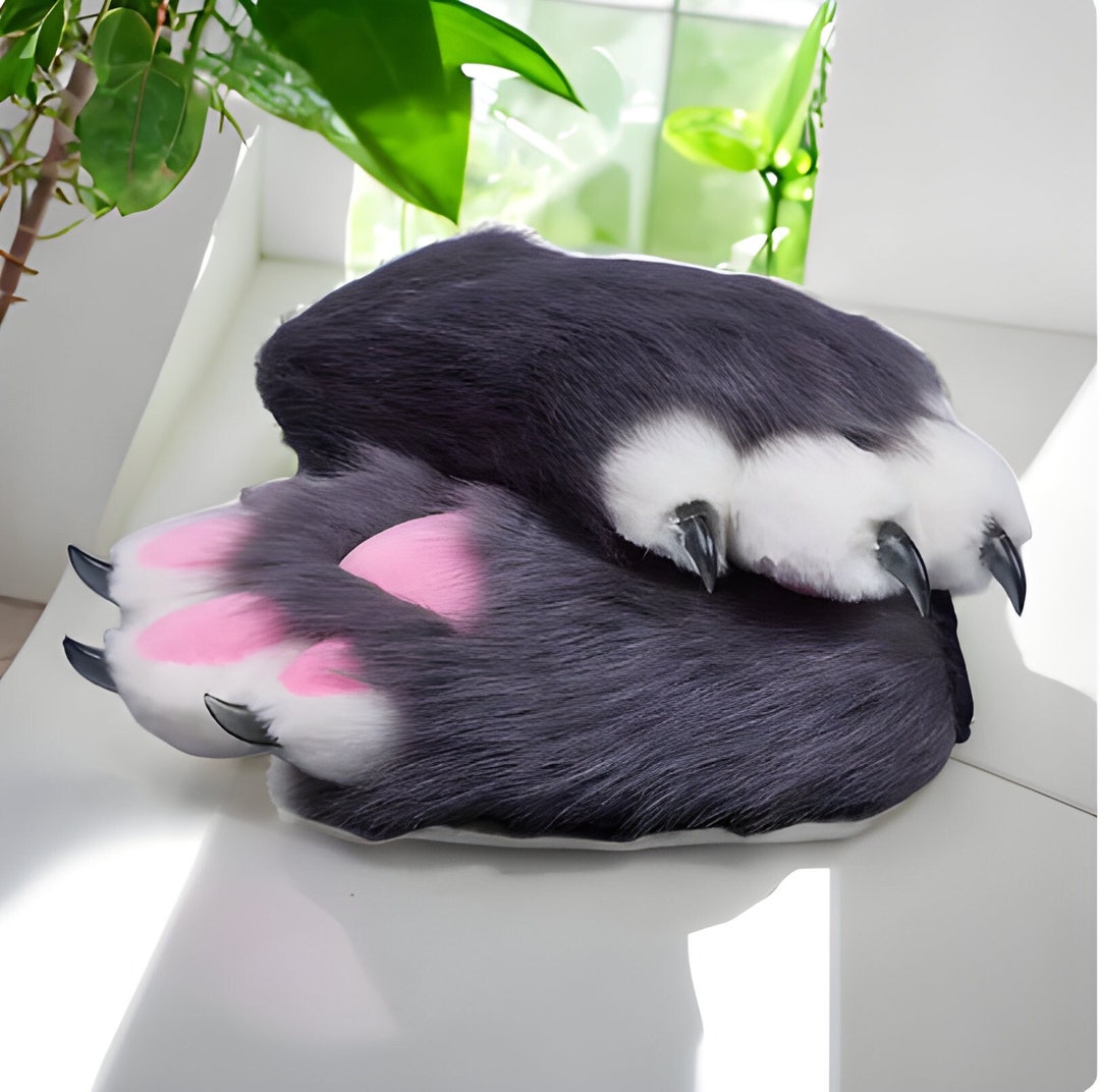 Grey Fursuit Cosplay Paws, Furry Suit Hand Paws, Cosplay Fluffy Paws ...