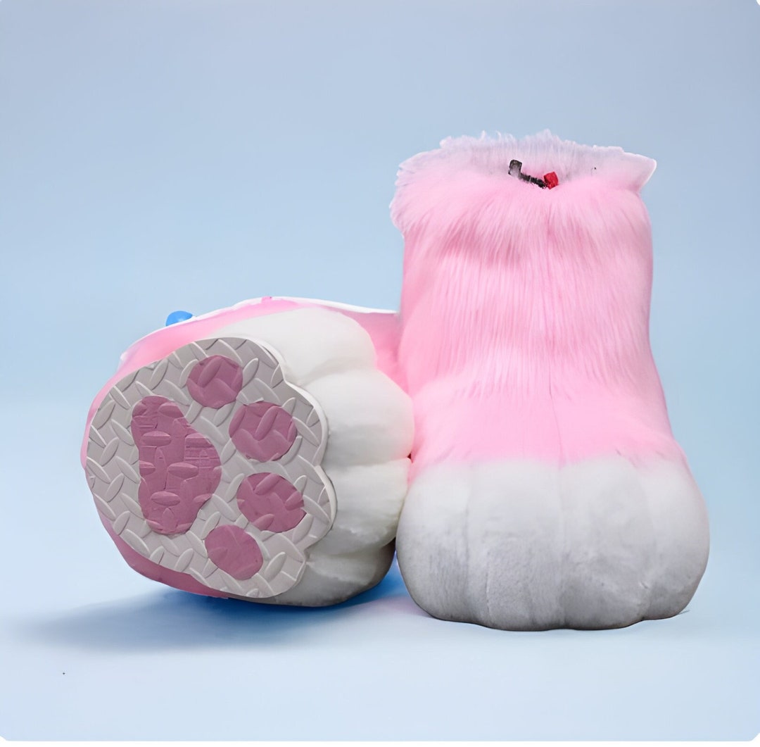 Pink Cosplay Feet Paws, Grey Furry Suit Foot Paws, Cosplay Fluffy Paws ...