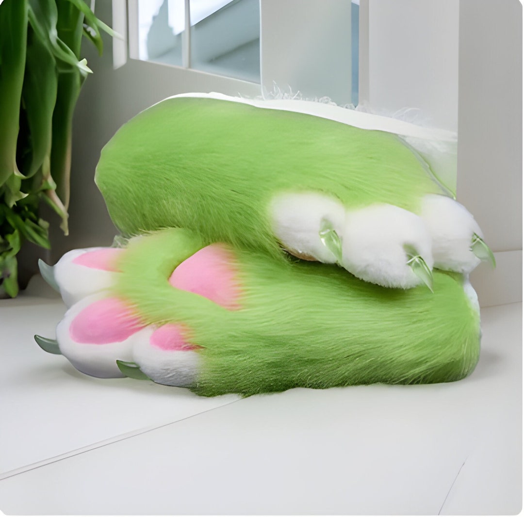 Green Fursuit Cosplay Paws, Furry Suit Hand Paws, Cosplay Fluffy Paws ...