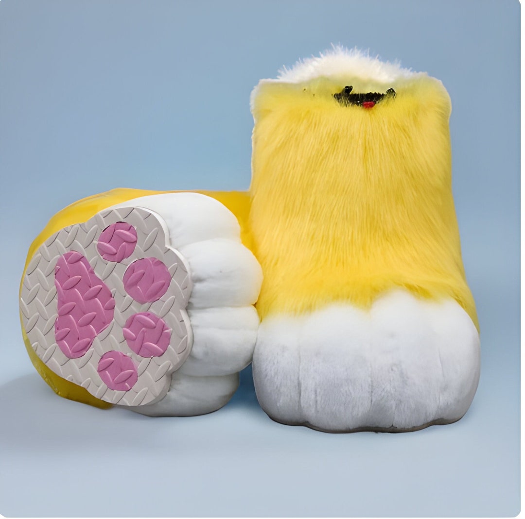 Yellow Cosplay Feet Paws, Yellow Furry Suit Foot Paws, Cosplay Fluffy ...
