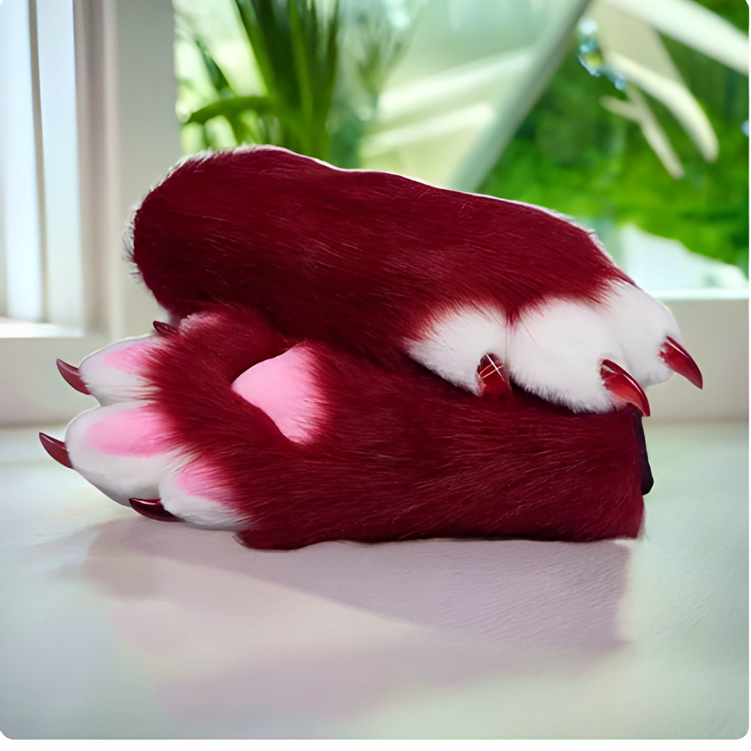 Red Fursuit Cosplay Paws, Furry Suit Hand Paws, Cosplay Fluffy Paws ...