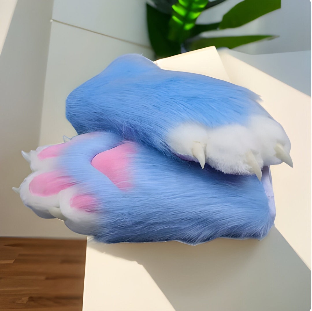 Blue Fursuit Cosplay Paws, Furry Suit Hand Paws, Cosplay Fluffy Paws ...