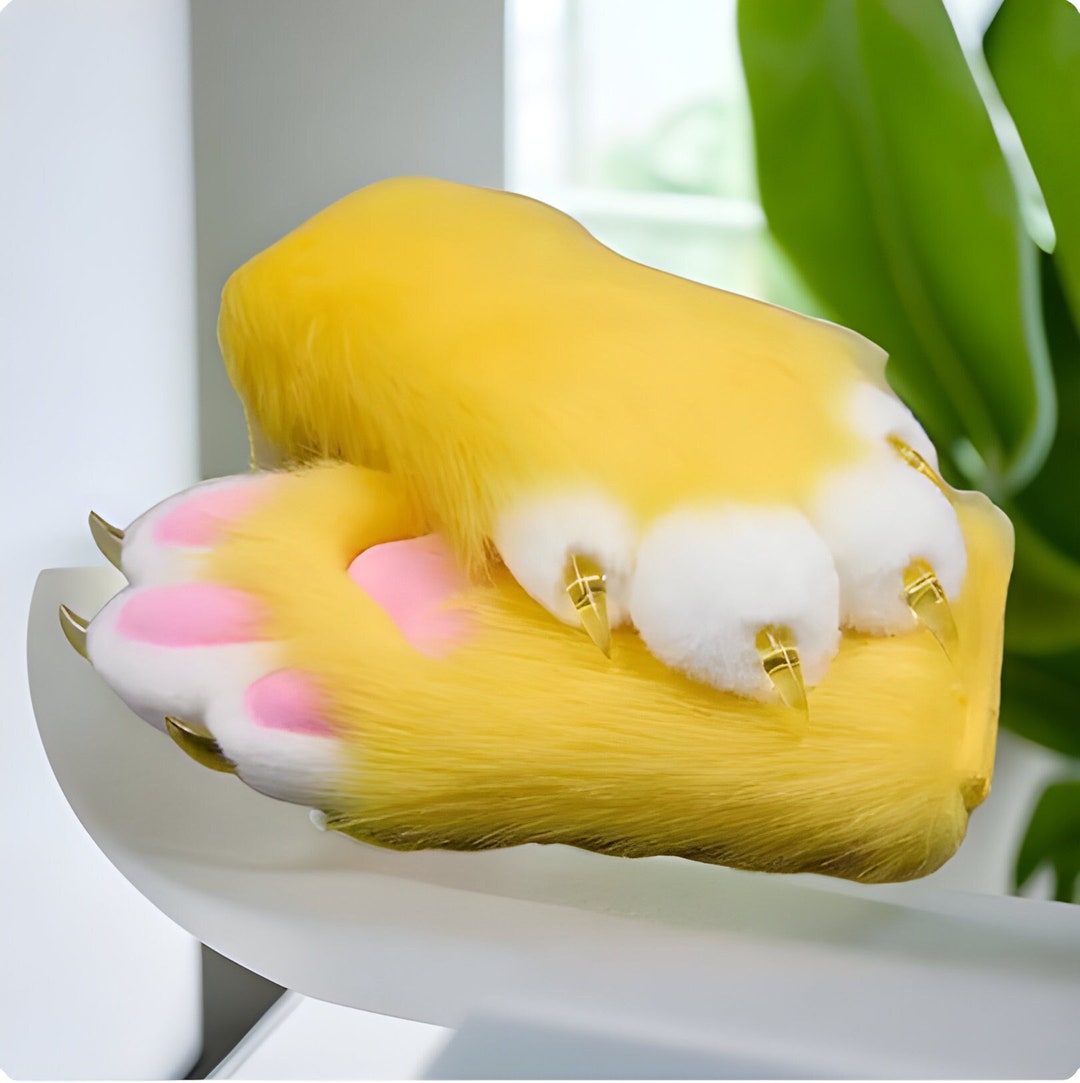 Yellow Fursuit Cosplay Paws, Furry Suit Hand Paws, Cosplay Fluffy Paws ...