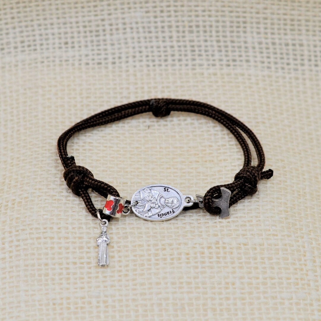 St. Francis Relic Medal Cord Bracelet With Tau Cross Clasp, Three Knots ...