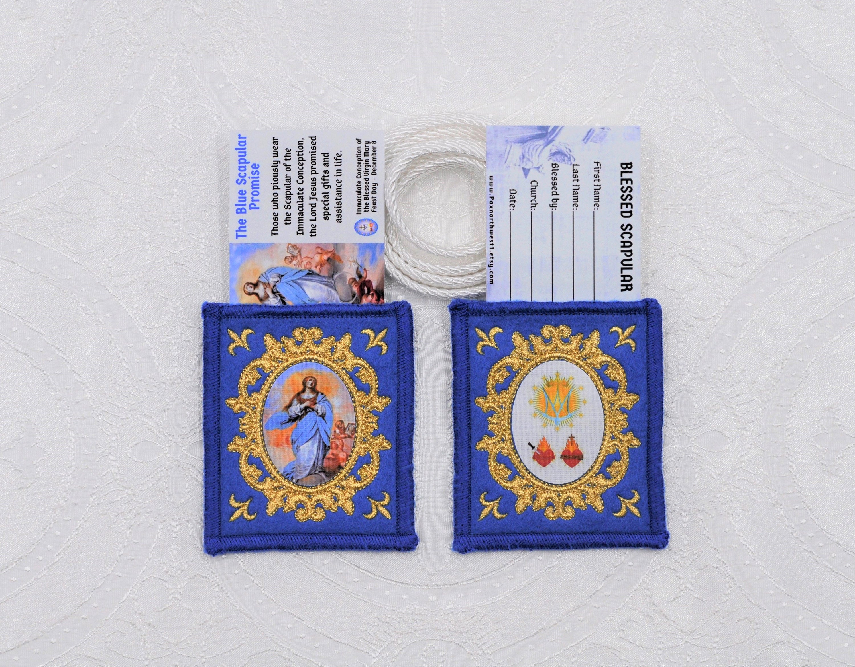 The Blue Scapular of the Immaculate Conception, Gold Embroidery ...
