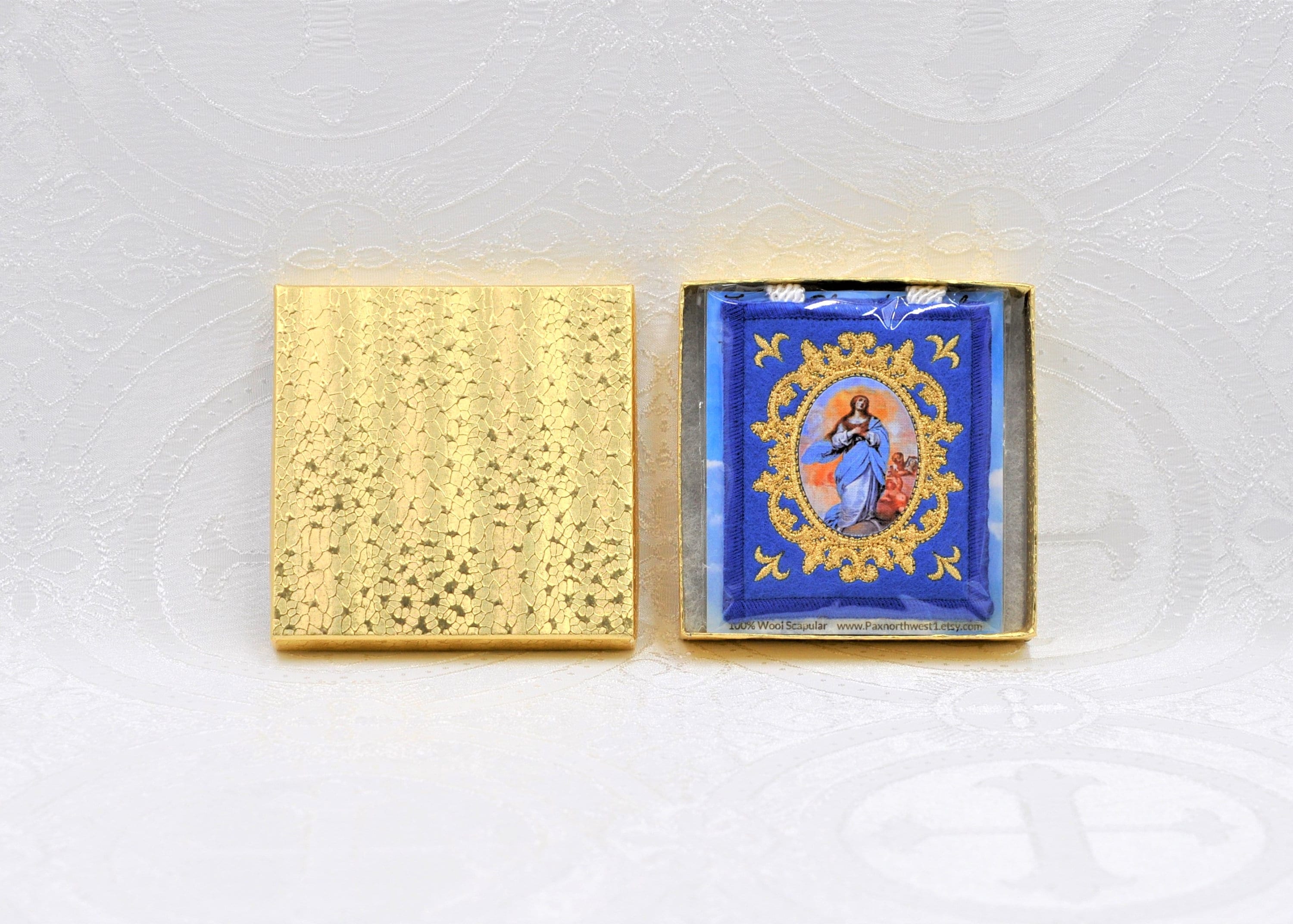 The Blue Scapular of the Immaculate Conception, Gold Embroidery ...