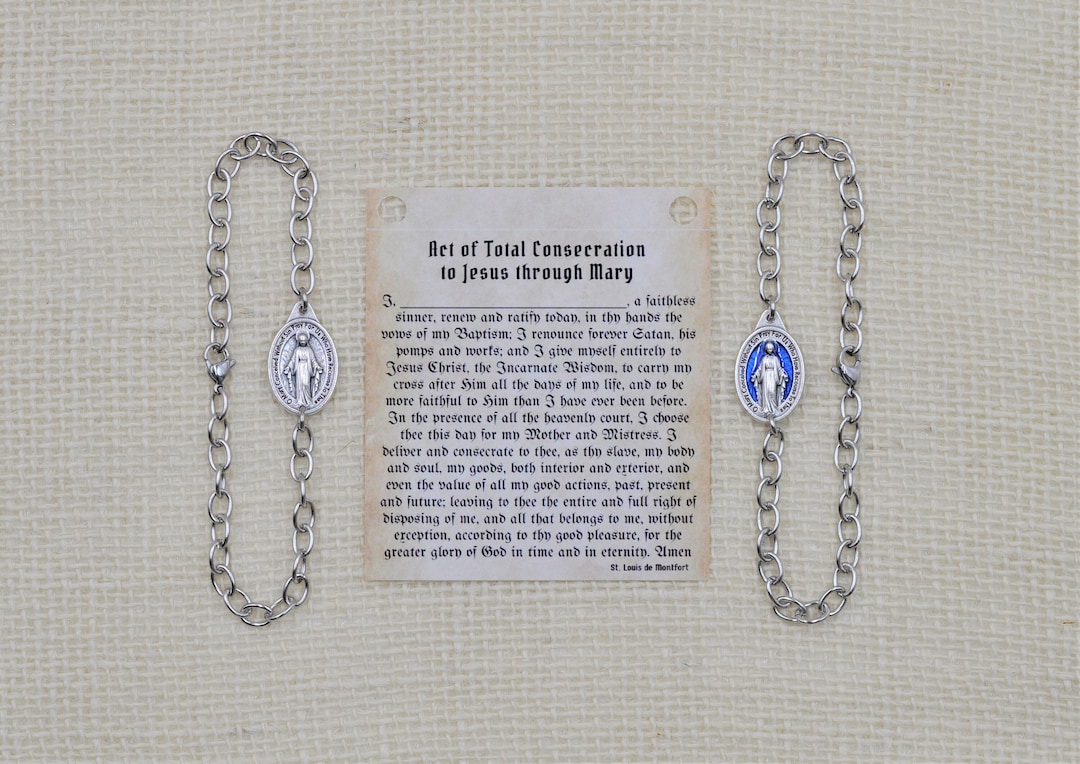 Unisex Stainless Steel Total Consecration to Jesus Through Mary Miraculous Medal Chain Bracelet ...