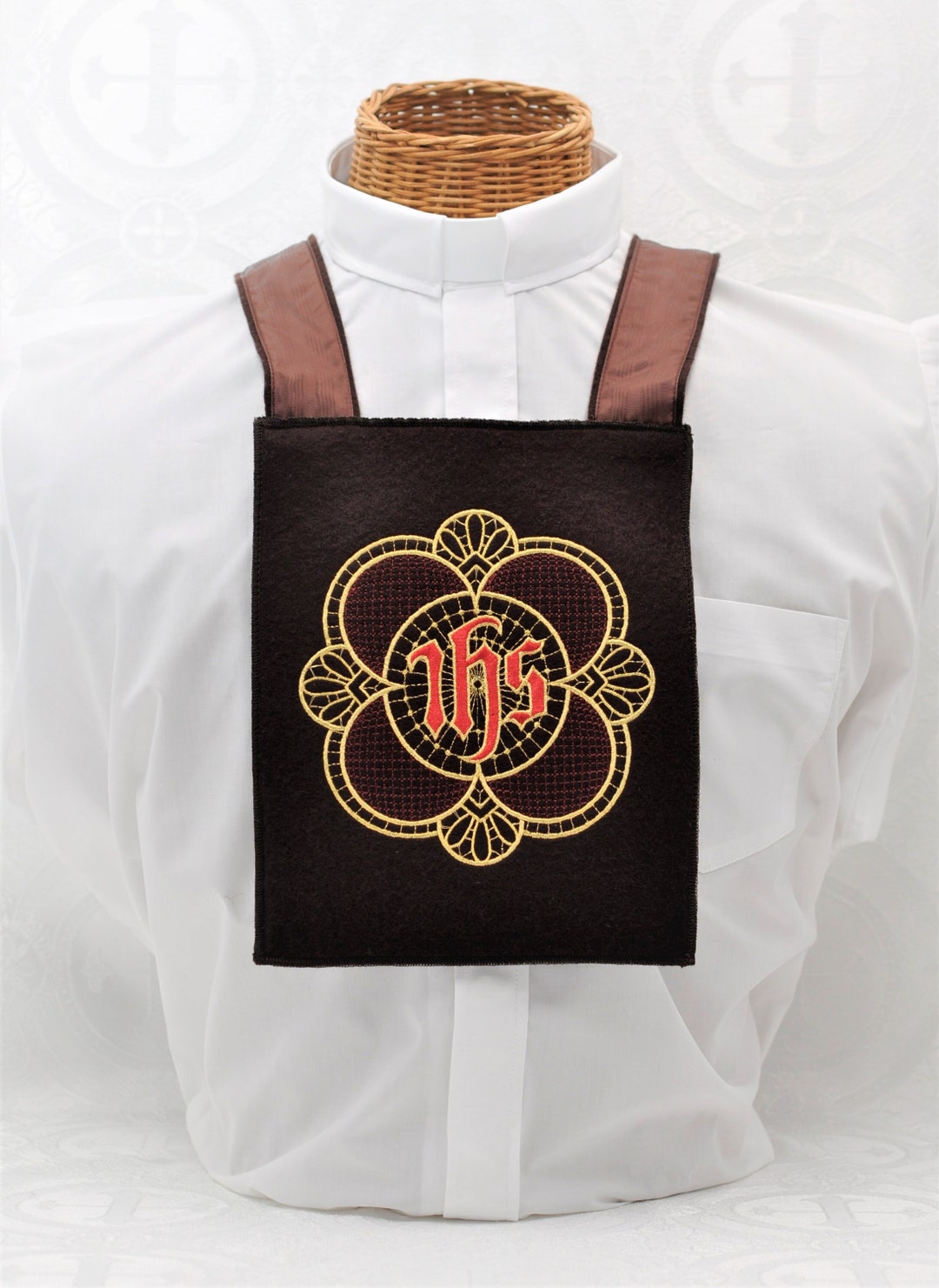 Ceremonial Brown Wool 8x 9.75 XL Scapular of Our Lady, IHS and Marian ...