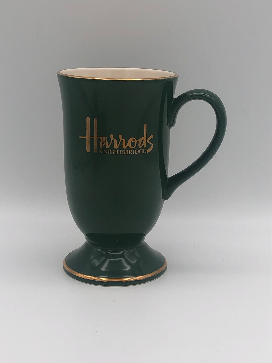 Vintage 1980s Harrods Knightsbridge Green & Gold Pedestal Footed ...