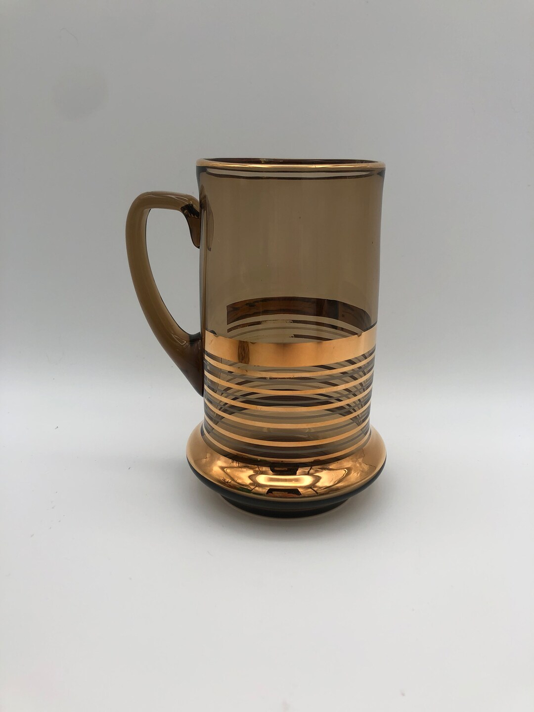 Vintage 1960s Mid-century Modern Gold Stripe Glass American Pint Glass ...