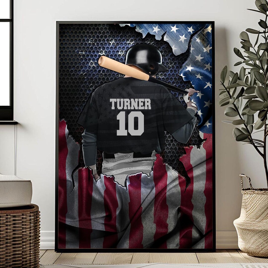 Personalized Baseball Player Poster, US Flag, Baseball Poster, Gift for ...