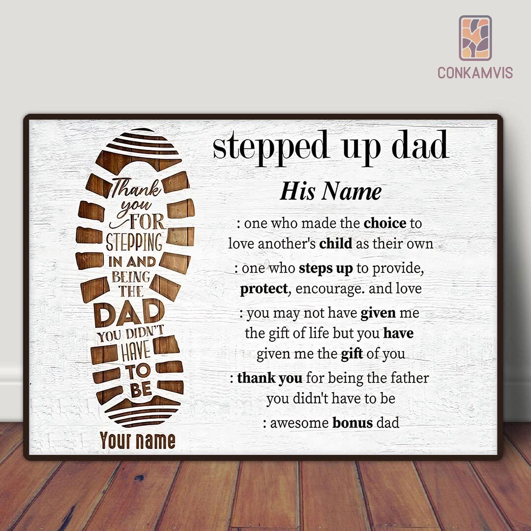 Personalized Stepped up Dad Poster, Vintage Bonus Dad Poster Gift ...