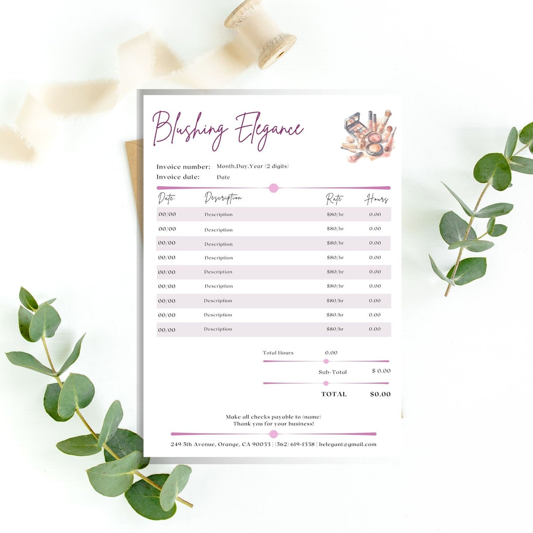 Makeup Artist Invoice, Invoice Template, Canva Template, Marketing ...