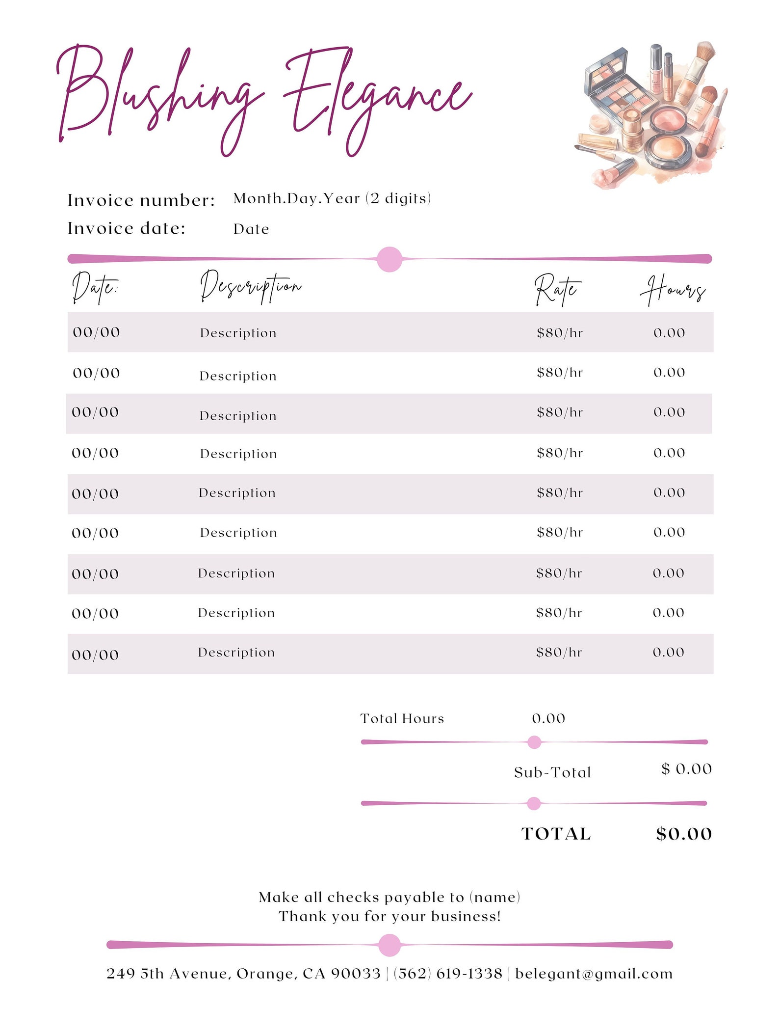 Makeup Artist Invoice, Invoice Template, Canva Template, Marketing ...