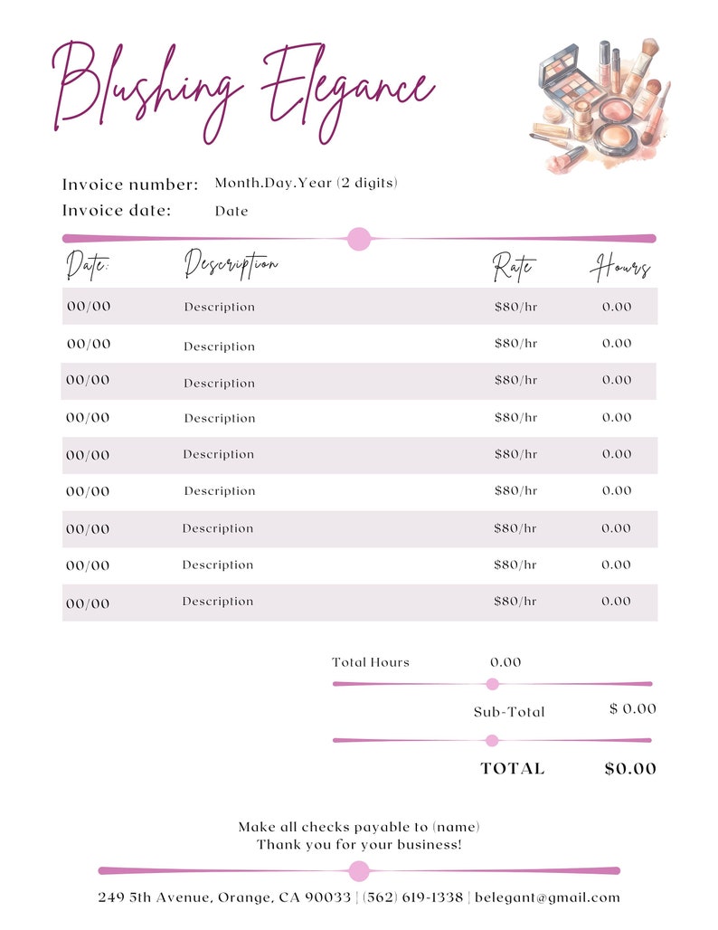 Makeup Artist Invoice, Invoice Template, Canva Template, Marketing ...