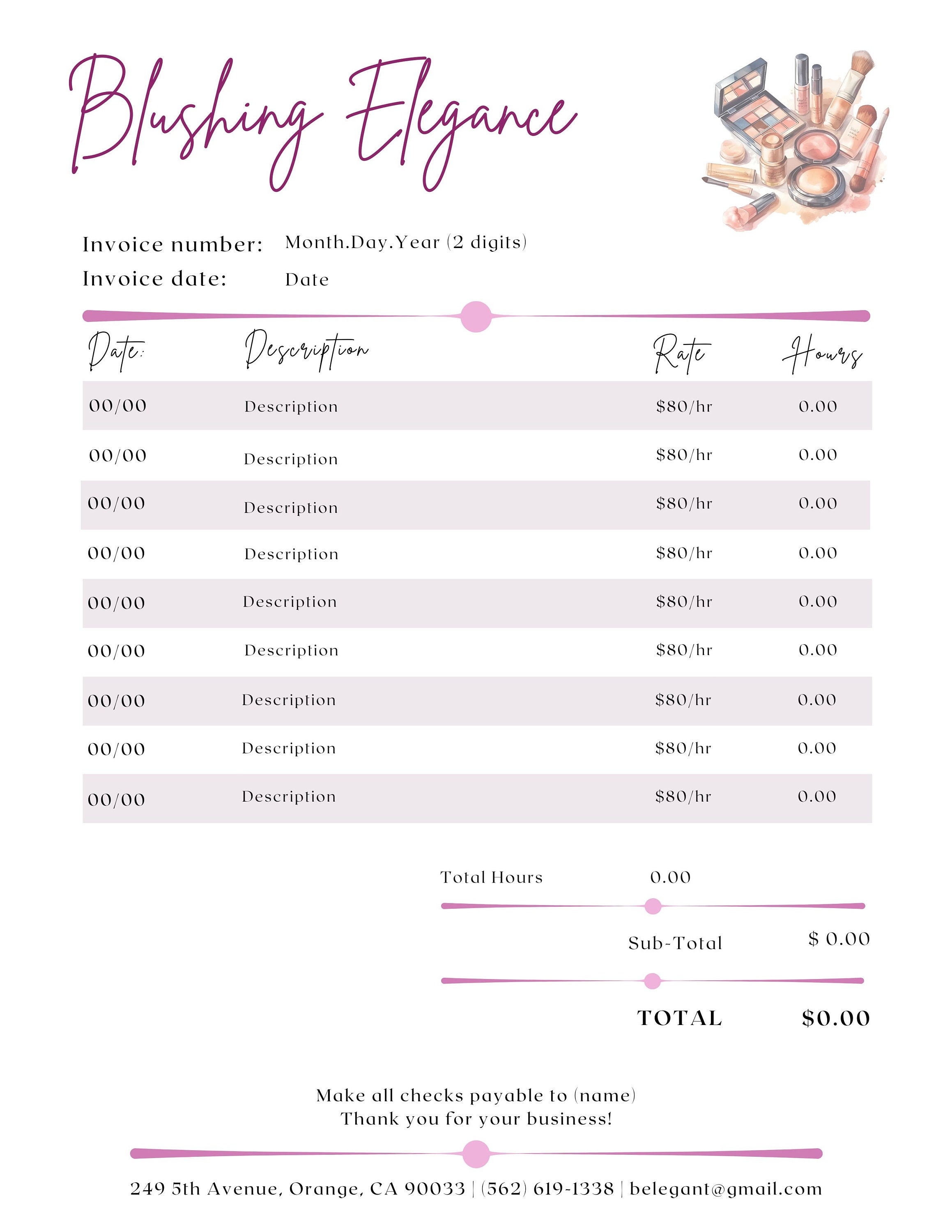 Makeup Artist Invoice, Invoice Template, Canva Template, Marketing ...