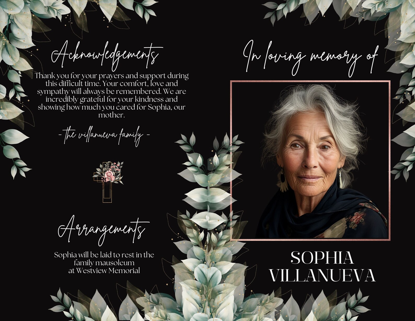 Editable Funeral Program Template, Funeral Memorial, Black & Green ...