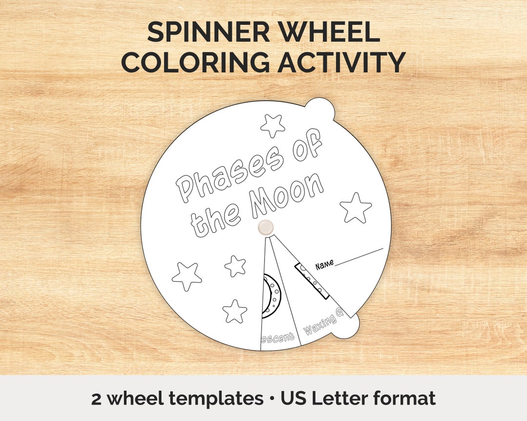 Phases of the Moon Spinner Craft, Coloring Spinner Wheel Template - Etsy