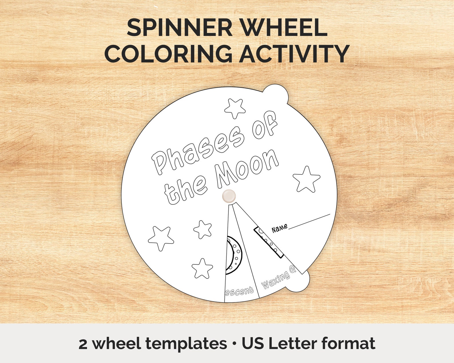 Phases of the Moon Spinner Craft, Coloring Spinner Wheel Template - Etsy