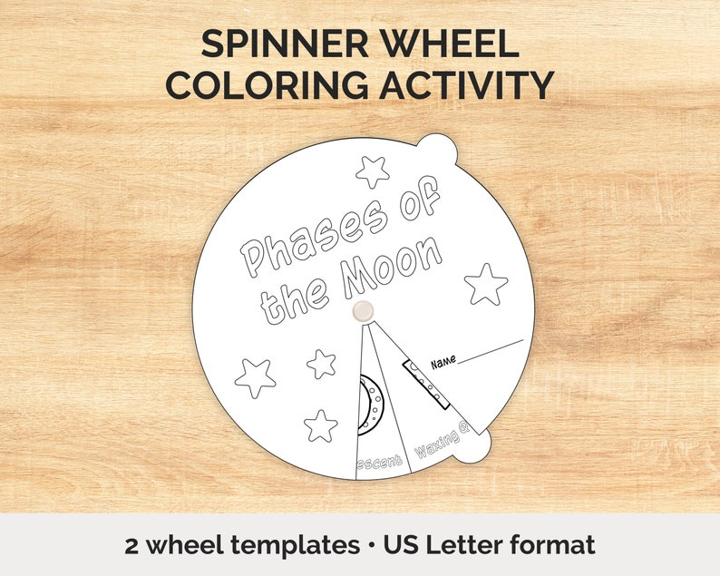Phases of the Moon Spinner Craft, Coloring Spinner Wheel Template - Etsy
