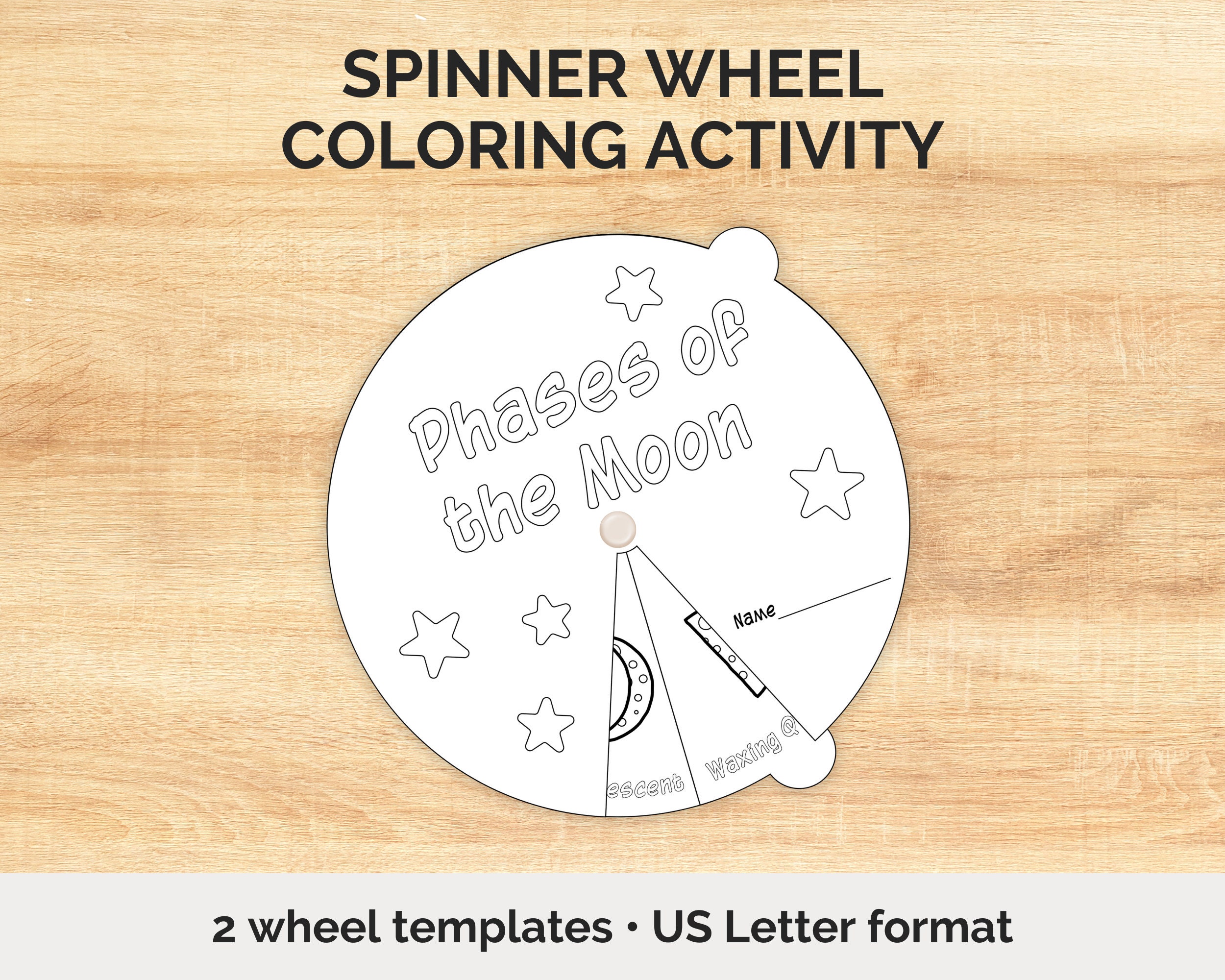Phases of the Moon Spinner Craft, Coloring Spinner Wheel Template - Etsy