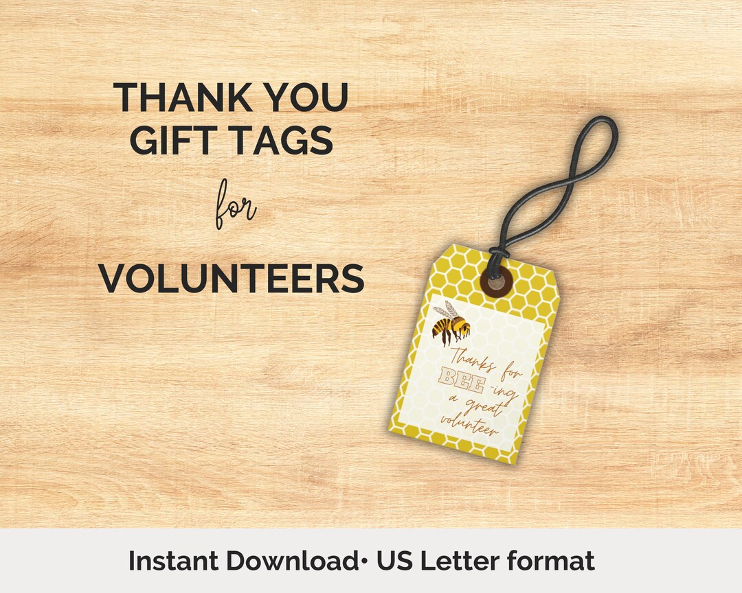 Printable Thank You Gift Tags, Instant Download, Bee, Volunteer ...