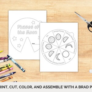 Phases of the Moon Spinner Craft, Coloring Spinner Wheel Template - Etsy