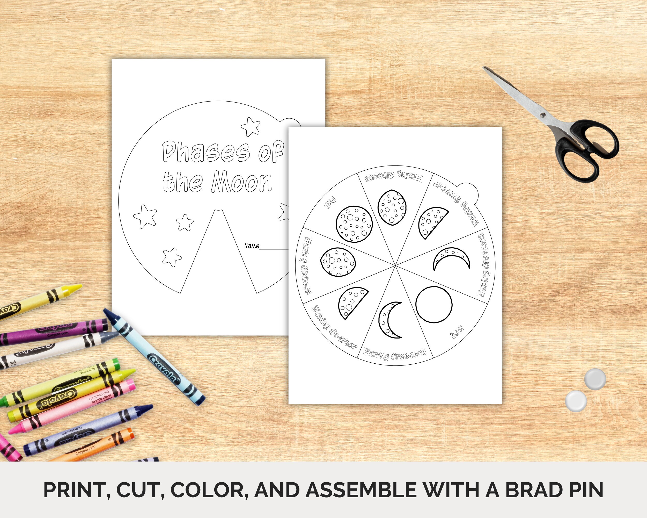 Phases of the Moon Spinner Craft, Coloring Spinner Wheel Template - Etsy