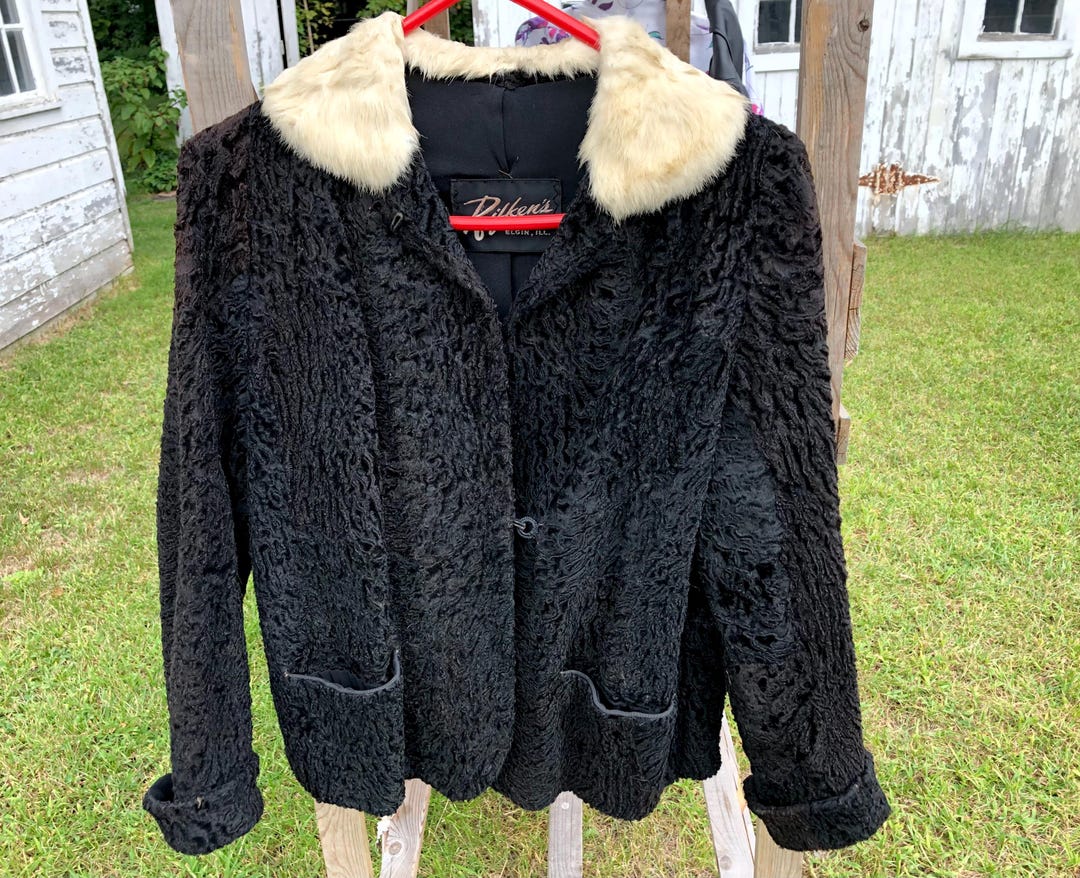 Coat Vintage 1960s Black Curly Persian Lambs Wool With Cream Colored ...