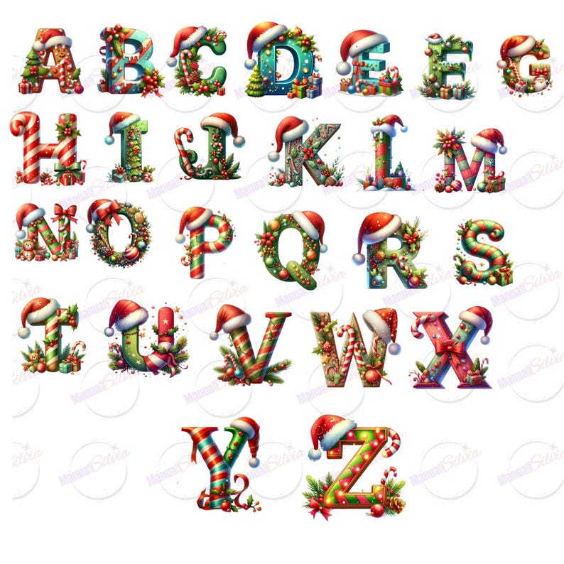 Christmas Alphabet Letters Png Bundle, Digital Alphabet Letters Design ...