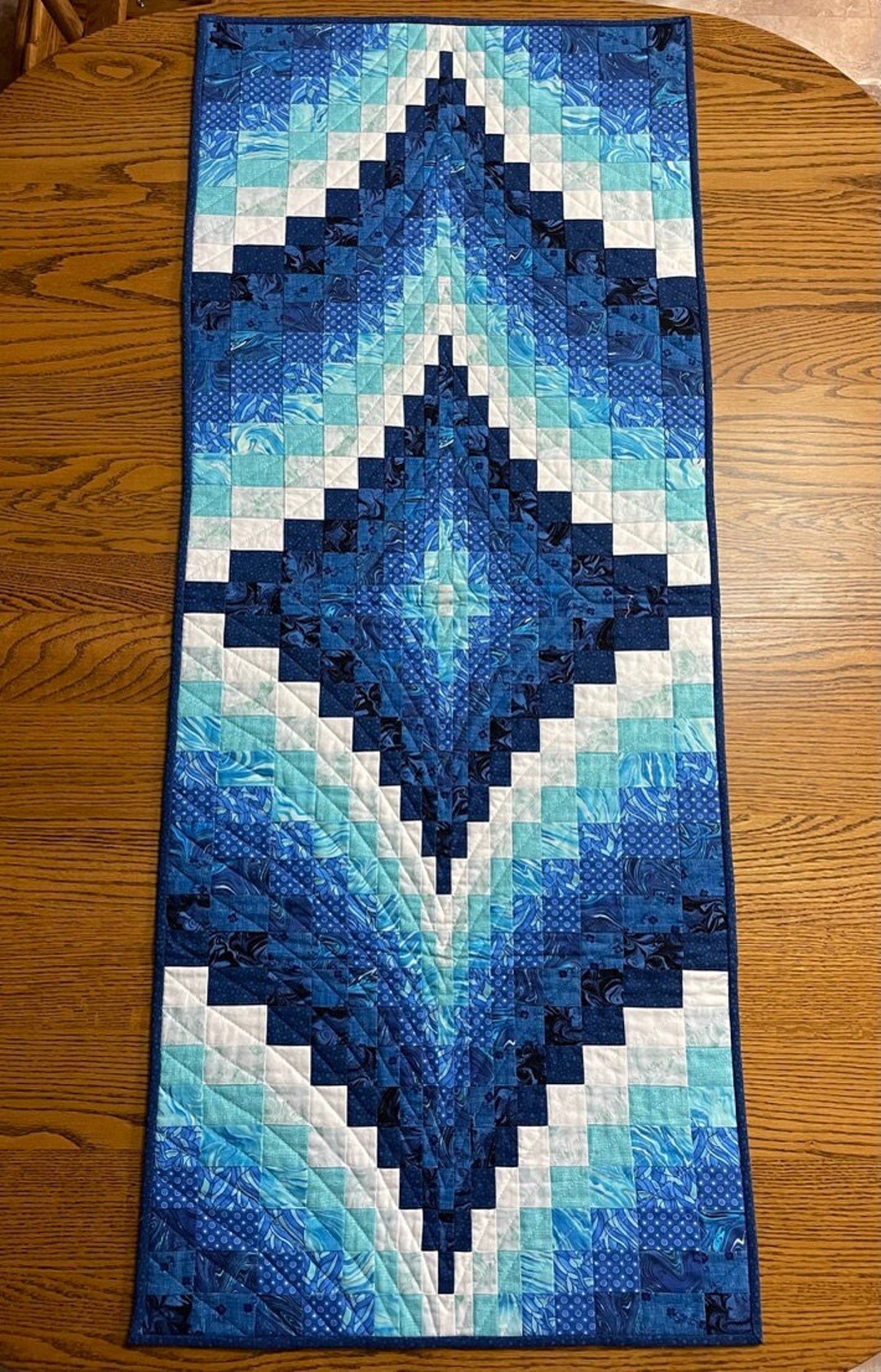 5 Pc. Bargello Table Runner and Place Mat Set in Blue - Etsy