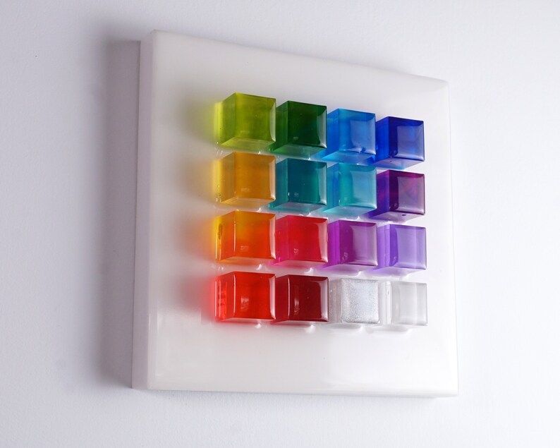 Rainbow Wall Art, Colorful Cubes, Resin Home Decor, Renosuns - Etsy