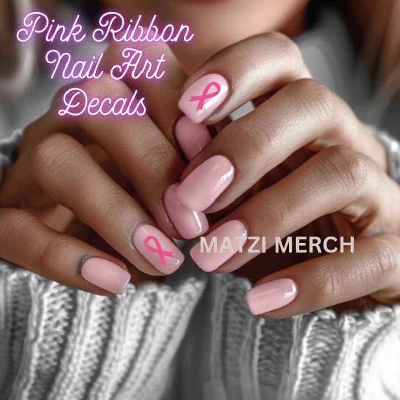 Pink Breast Cancer Nail Art, Vinyl Nail Decals, Cancer Gifts, Cancer ...