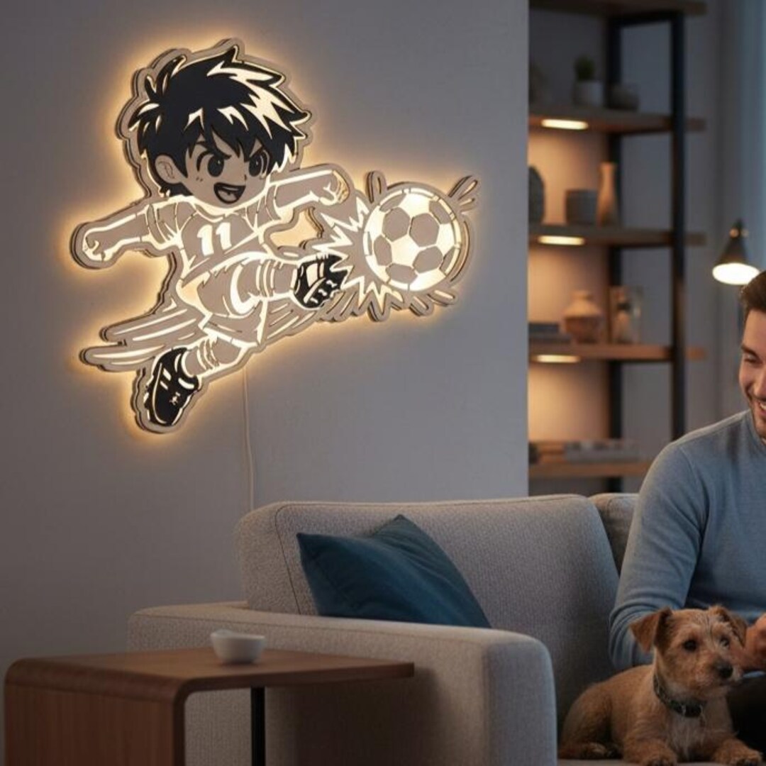 Laser Cut File Night Light Kids Football Player, Beautiful Template LED ...