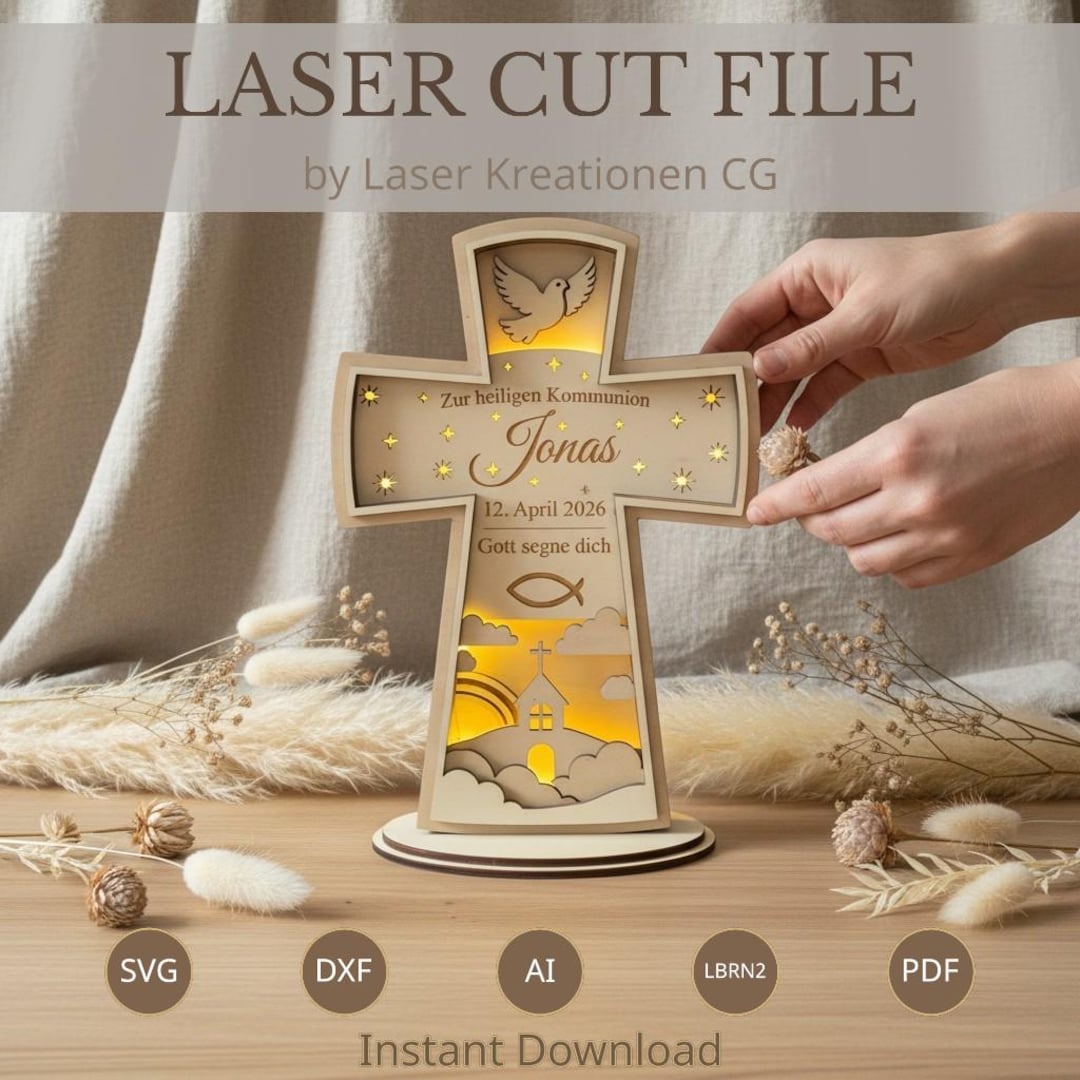 Laser Cut File Cross Communion Confirmation | LED Night Light for ...