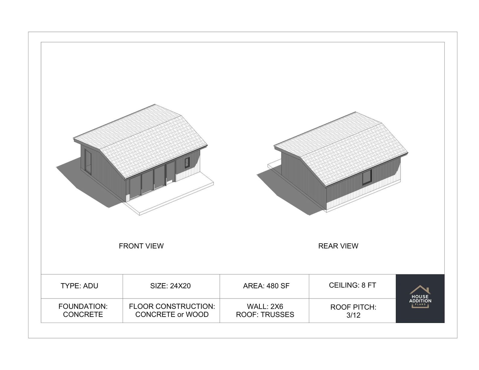 24ft X 20ft ADU Blueprint - Adjustable and Customizable - 480 Square ...