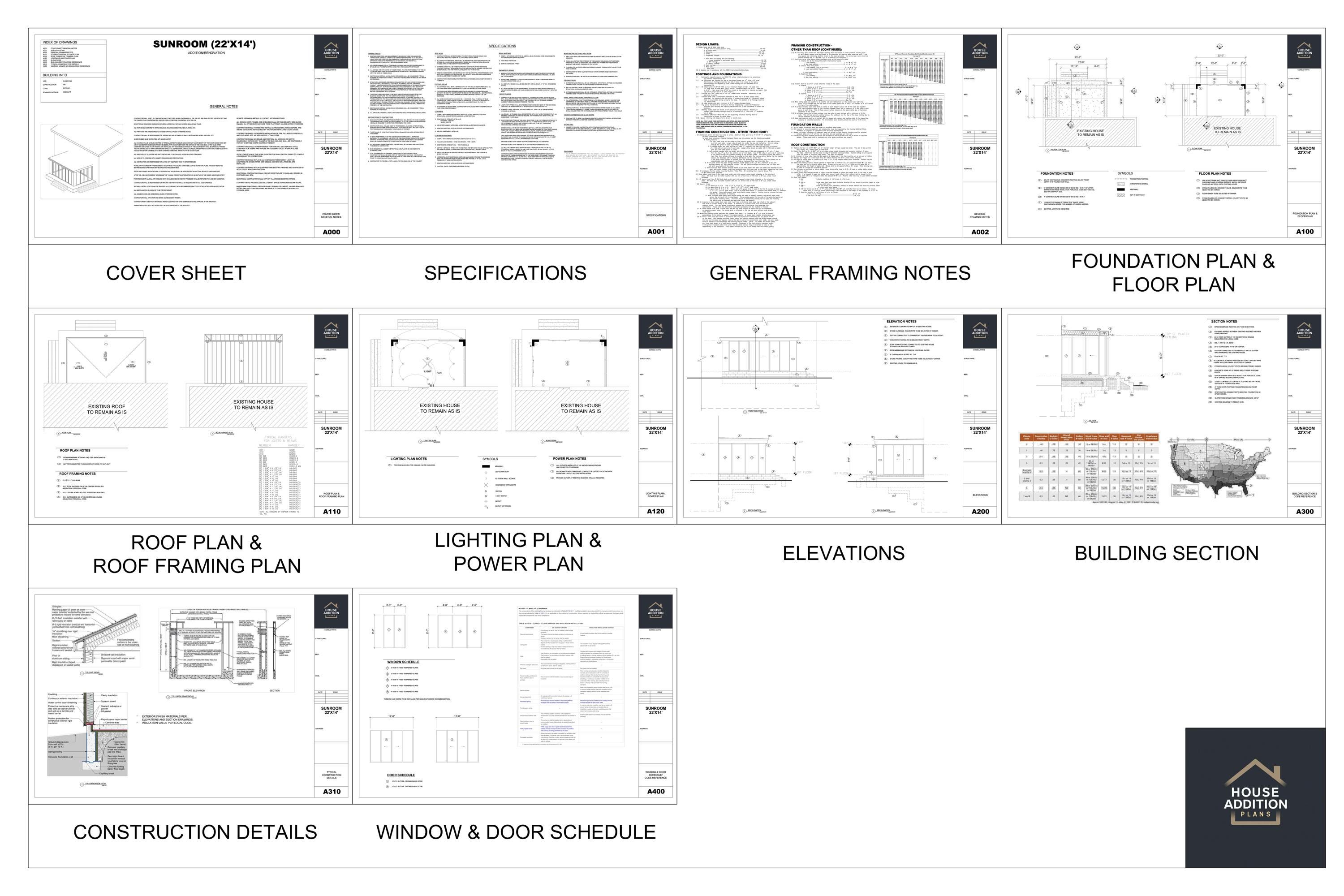 22 Ft X 15ft Sunroom Addition Blueprint - 330 Square Feet - DIY House ...