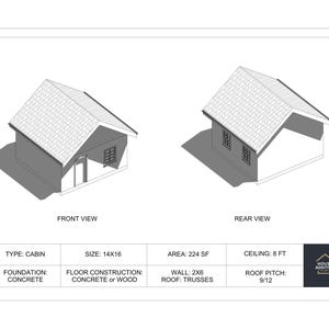 14ft X 16ft Small Cabin Blueprint - 224 Square Feet - DIY House Plan ...