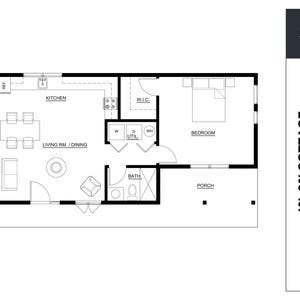 Cottage Blueprint: 1 Bed, 1 Bath - 646 Sq Ft (PDF Digital Download ...