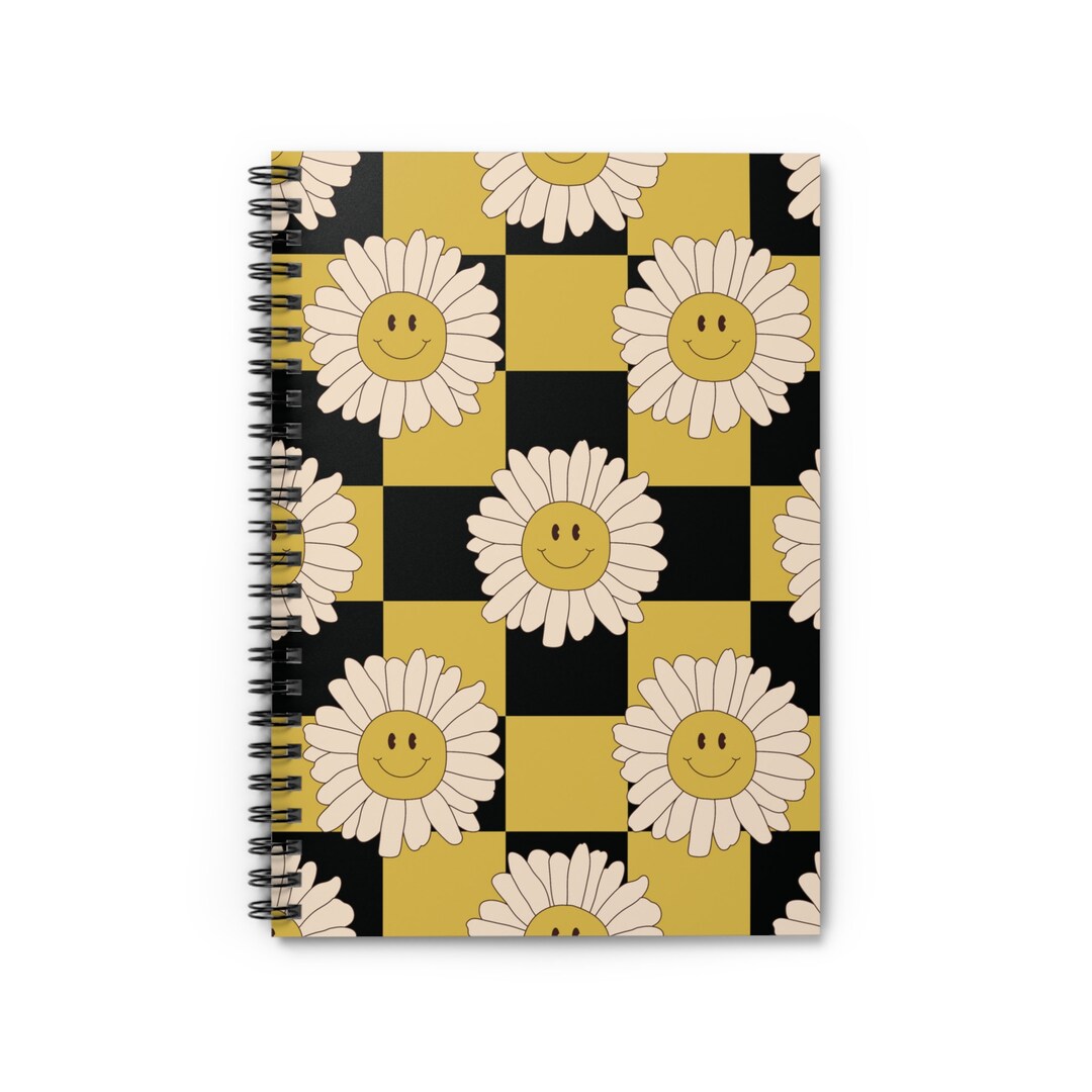 Black and Yellow Smiley Flower Spiral Notebook - Ruled Line | Floral ...
