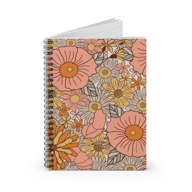 Floral Spiral Notebook Ruled Line Vintage Flower Journal Retro Flower ...