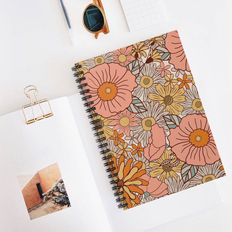 Floral Spiral Notebook Ruled Line Vintage Flower Journal Retro Flower ...