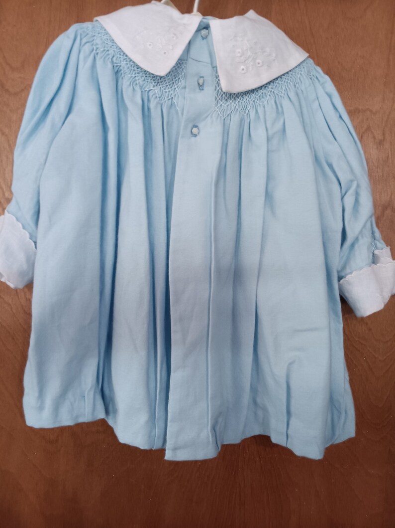 Infant, Blue, Hand Smocked and Hand Embroidered Flannel and Linen Coat ...