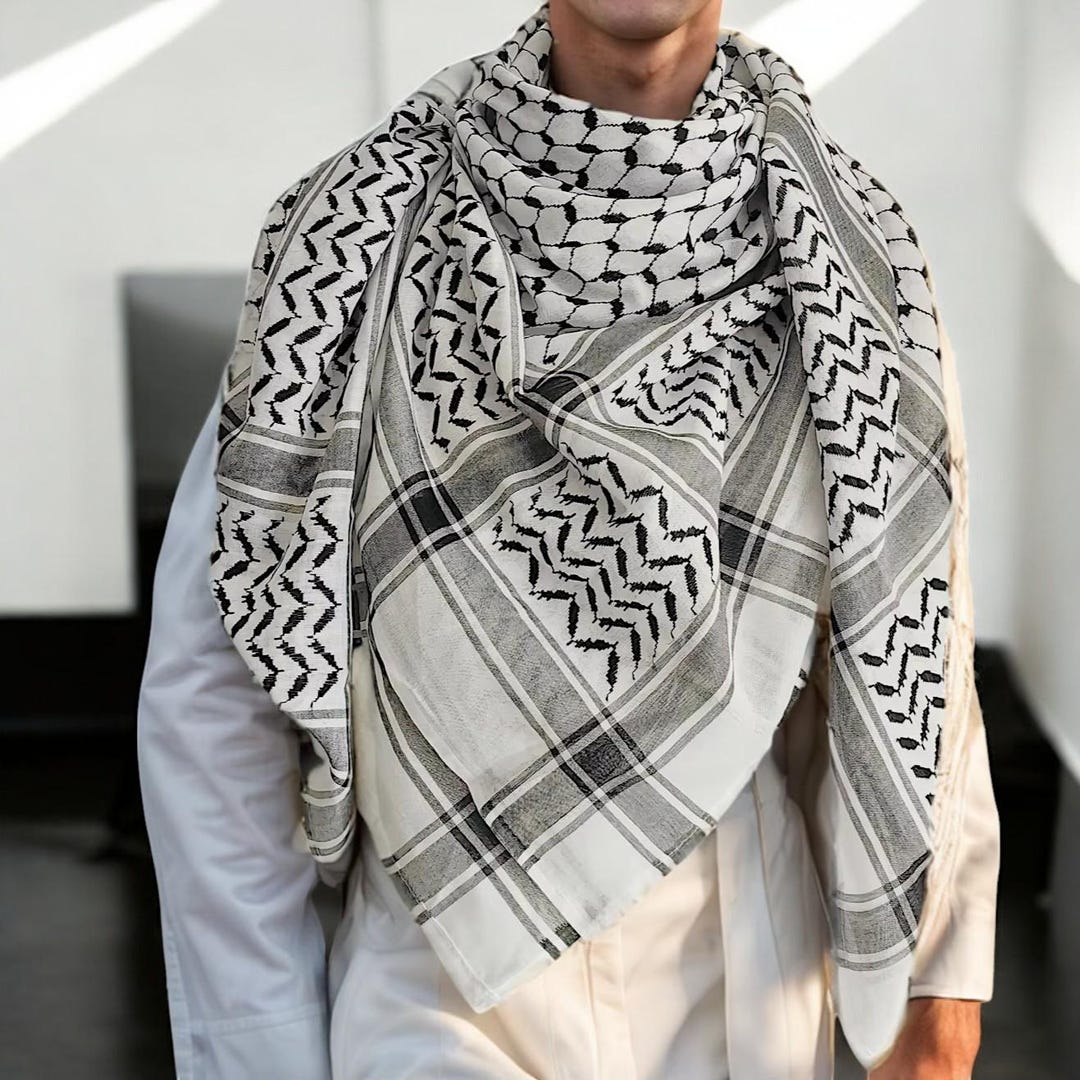 Palestinian Black White Arab Kafiya Traditional Arafat Kuffiyeh Scarf ...