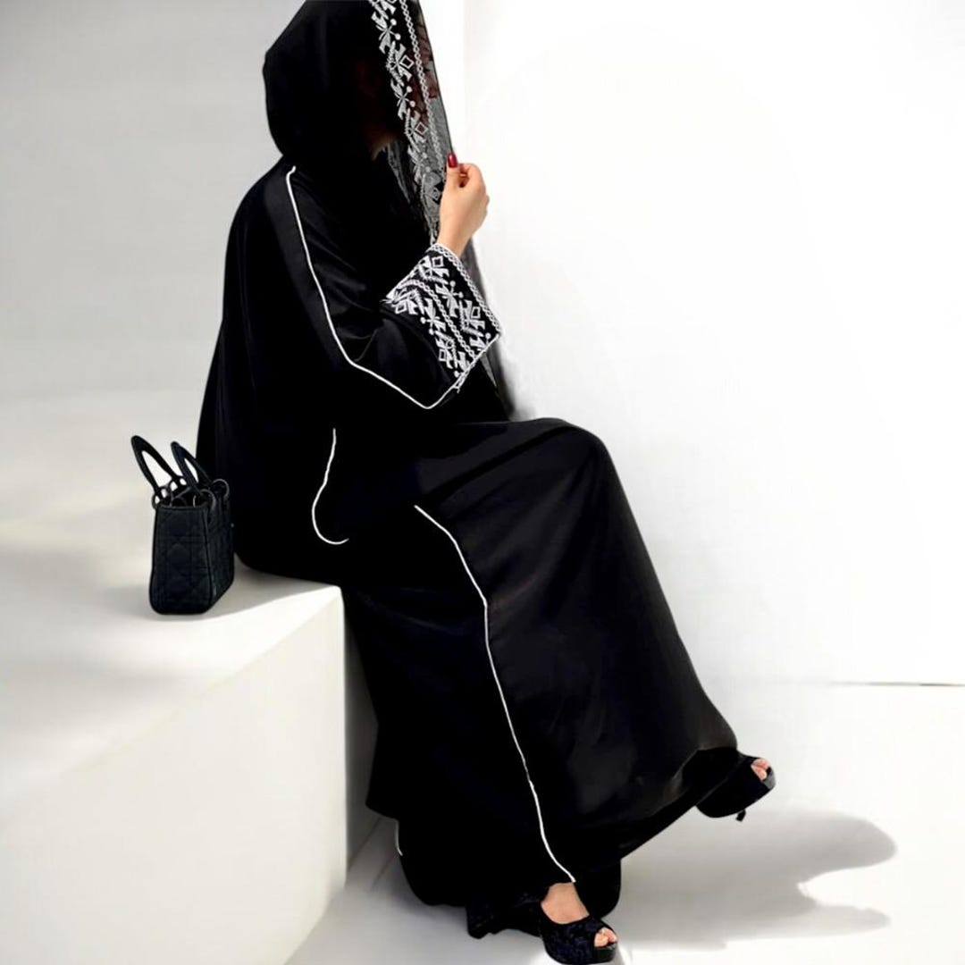 Bow Embroidery Abaya Hijab Dress Women Long Sleeve Loose Arabic Coat ...